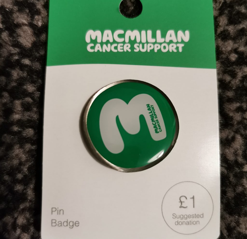 Macmillan Badge – Round – Falling Red
